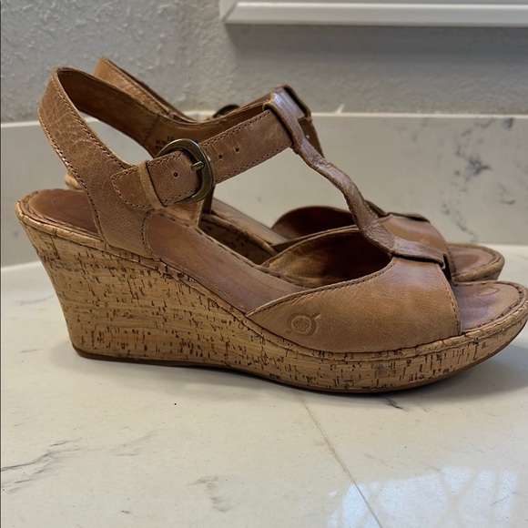Born | Shoes | Born Tan Wedge Sandals With Cork Heel | Poshmark